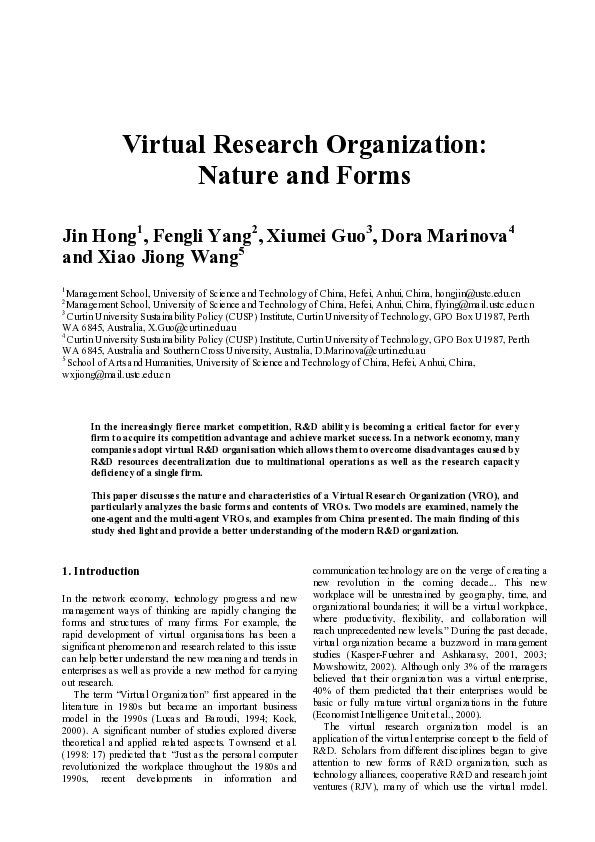 (PDF) Virtual Research Organization: Nature and Forms