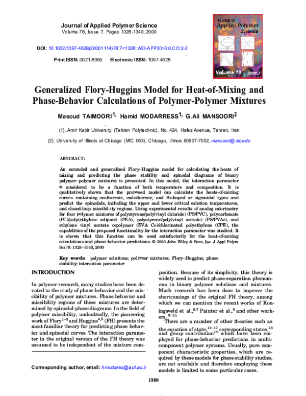 (PDF) Generalized Flory-Huggins model for heat-of-mixing and phase ...