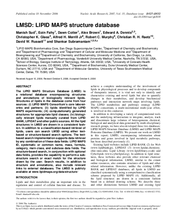 (PDF) LMSD: LIPID MAPS structure database
