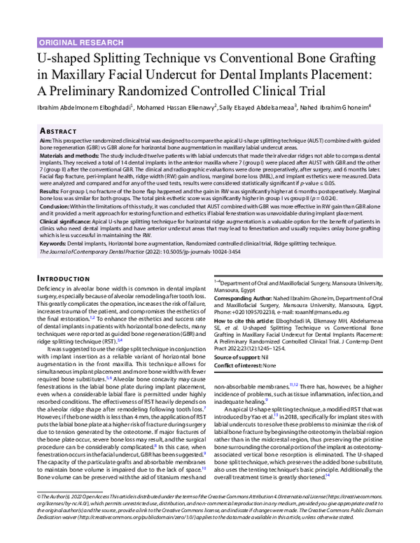 (PDF) U-shaped Splitting Technique vs Conventional Bone Grafting in ...