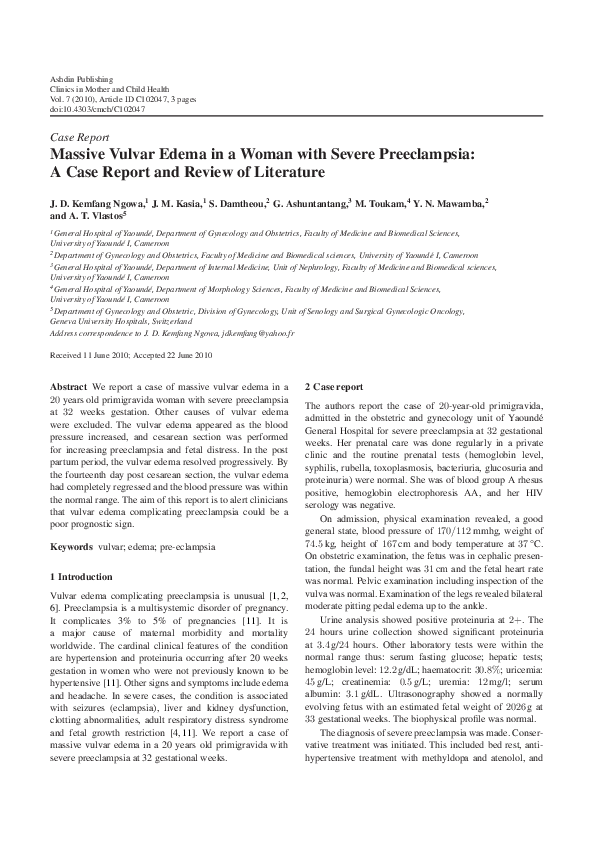 (PDF) Massive Vulvar Edema in a Woman with Severe Preeclampsia: A Case ...