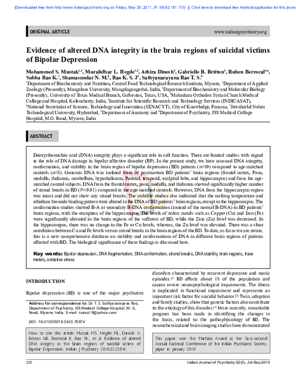 (PDF) Evidence of altered DNA integrity in the brain regions of ...