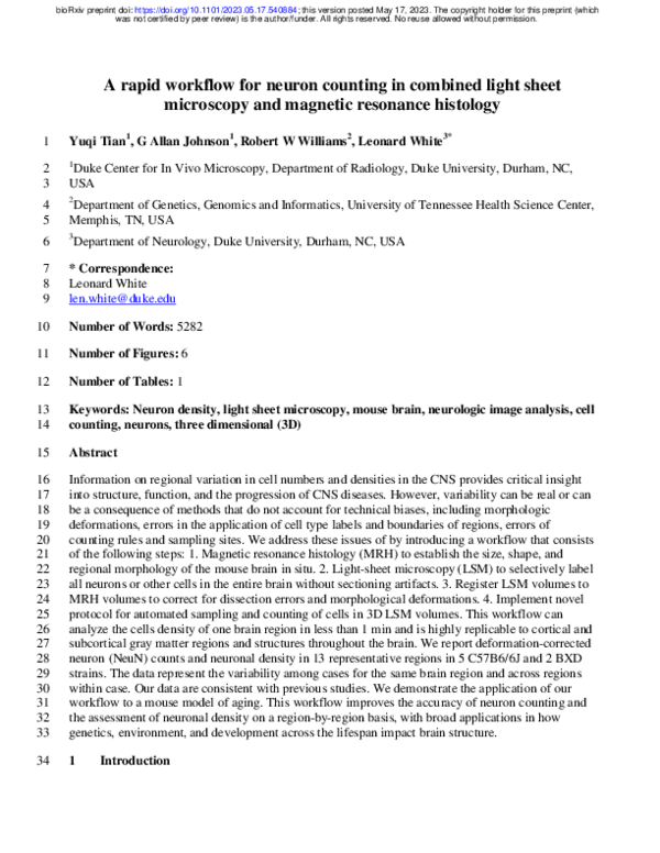 (PDF) A rapid workflow for neuron counting in combined light sheet ...