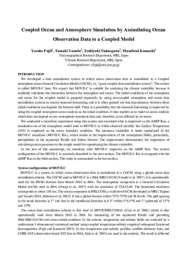 (PDF) 2008: Coupled Ocean and Atmosphere Simulation by Assimilating ...