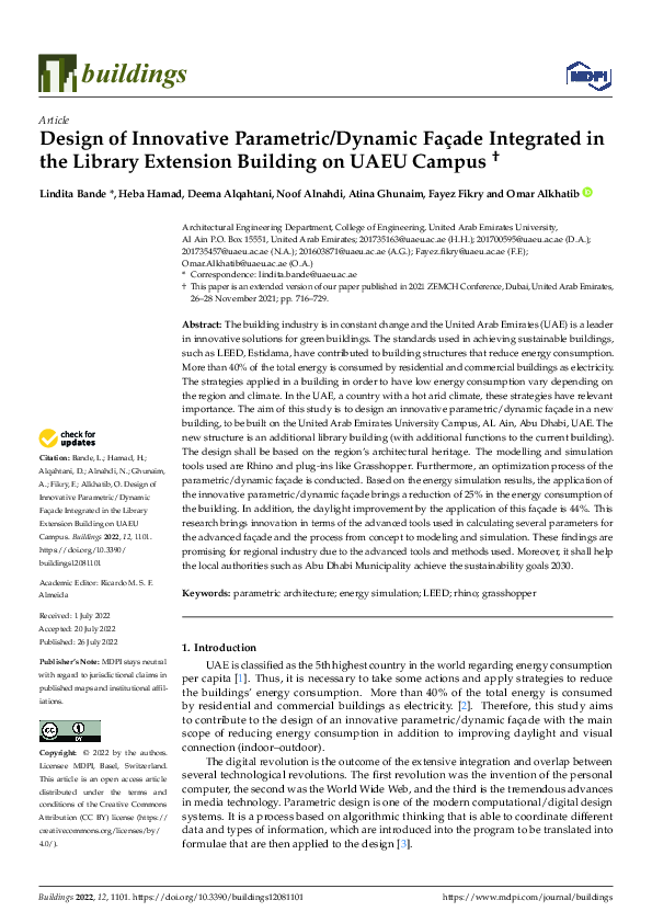 (PDF) Design of Innovative Parametric/Dynamic Façade Integrated in the ...