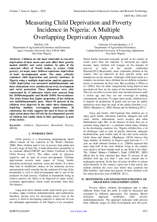 (PDF) Measuring Child Deprivation and Poverty Incidence in Nigeria: A ...