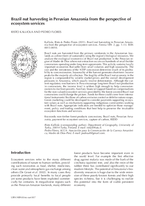 (PDF) Brazil nut harvesting in Peruvian Amazonia from the perspective ...