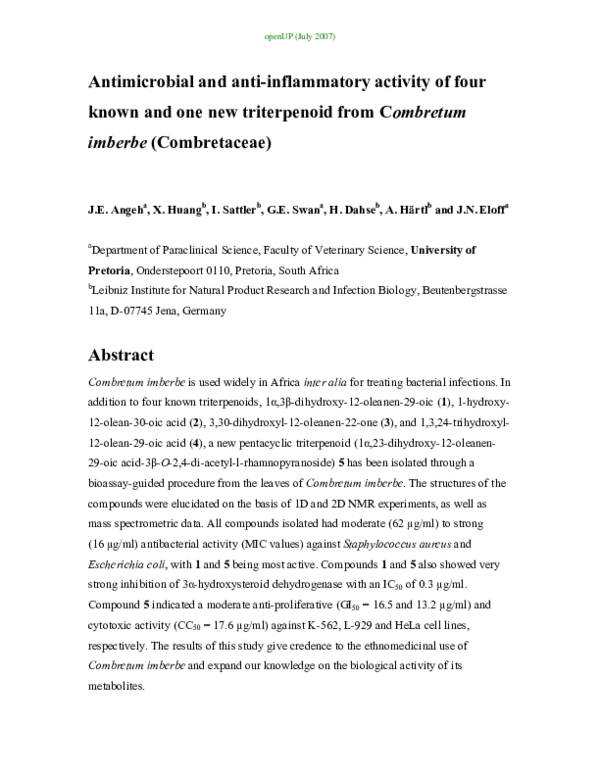 (PDF) Antimicrobial and anti-inflammatory activity of four known and ...
