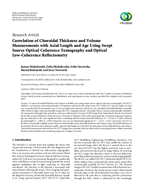 (PDF) Correlation of Choroidal Thickness and Volume Measurements with ...