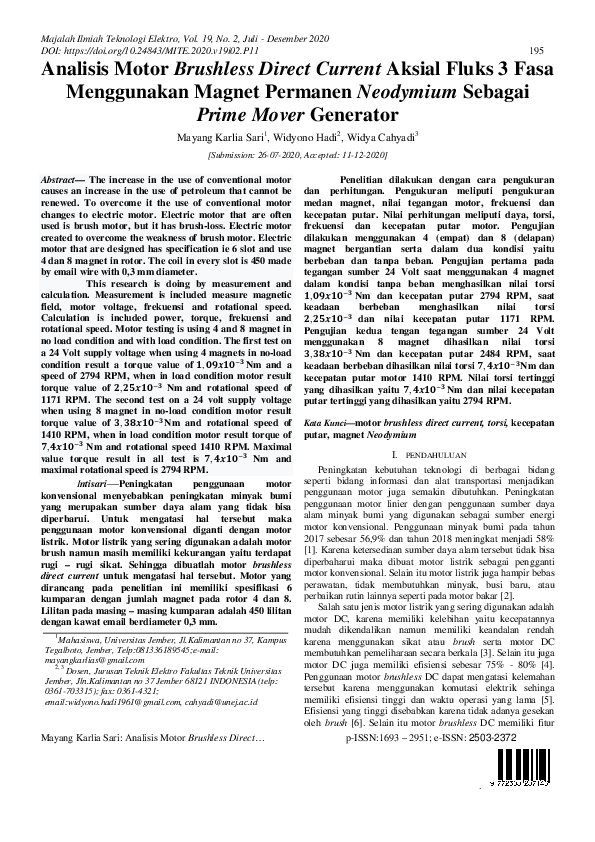 (PDF) Analisis Motor Brushless Direct Current Aksial Fluks 3 Fasa ...