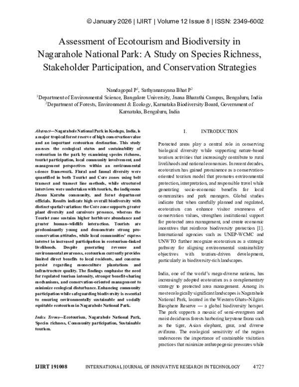 (PDF) Assessment of Ecotourism and Biodiversity in Nagarahole National ...