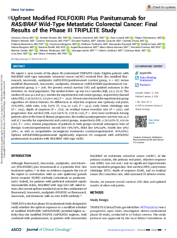 (PDF) Upfront Modified FOLFOXIRI Plus Panitumumab for RAS/BRAF Wild ...