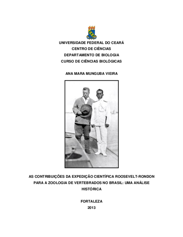 (PDF) AS CONTRIBUIÇÕES DA EXPEDIÇÃO CIENTÍFICA ROOSEVELT-RONDON PARA A ...