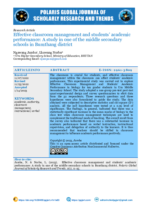 (PDF) Effective classroom management and students’ academic performance ...