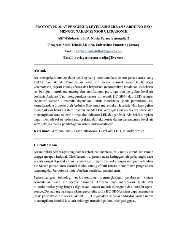 (PDF) JURNAL PROTOTYPE ALAT PENGUKUR LEVEL AIR BERBASIS ARDUINO UNO ...