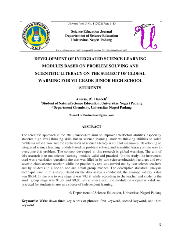 (PDF) Development of Integrated Science Learning Modules Based on ...