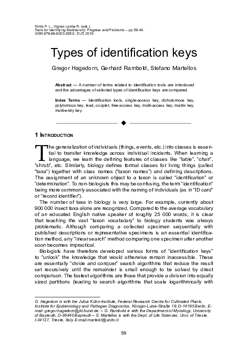 (PDF) Types of identification keys