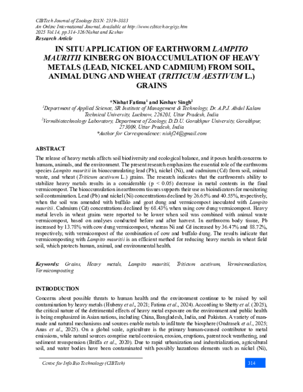 (PDF) In Situ Application of Earthworm Lampito mauritii Kinberg on ...