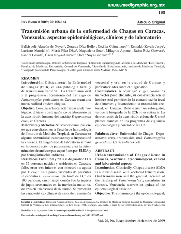 (PDF) Transmisión urbana de la enfermedad de Chagas en Caracas ...