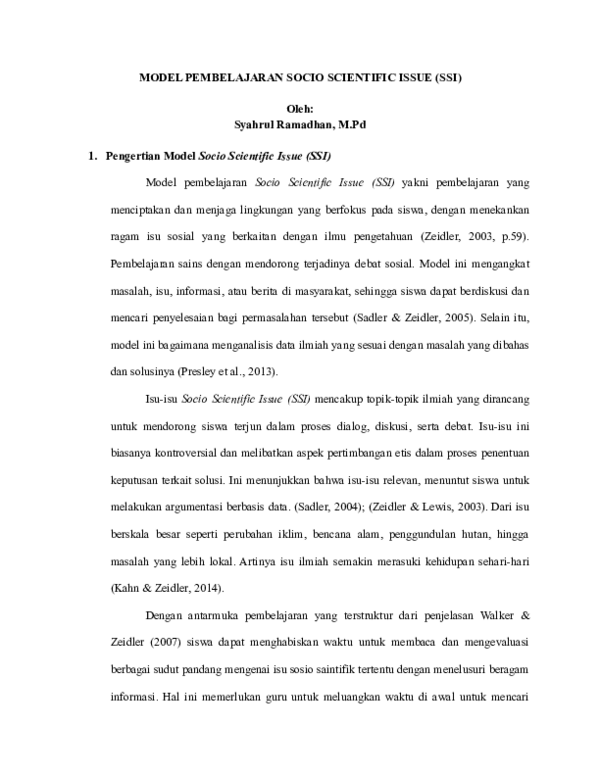 (PDF) MODEL PEMBELAJARAN SOCIO SCIENTIFIC ISSUE (SSI)