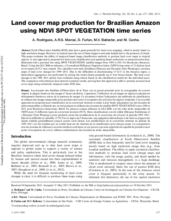 (PDF) Land cover map production for Brazilian Amazon using NDVI SPOT ...