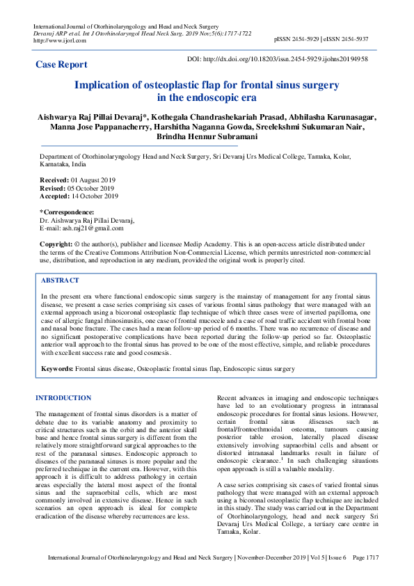 (PDF) Implication of osteoplastic flap for frontal sinus surgery in the ...