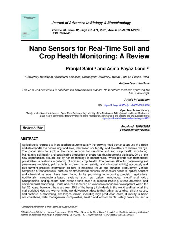 (PDF) Nano Sensors for Real-Time Soil and Crop Health Monitoring: A Review
