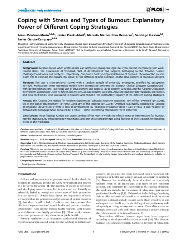 (PDF) Coping with Stress and Types of Burnout: Explanatory Power of ...