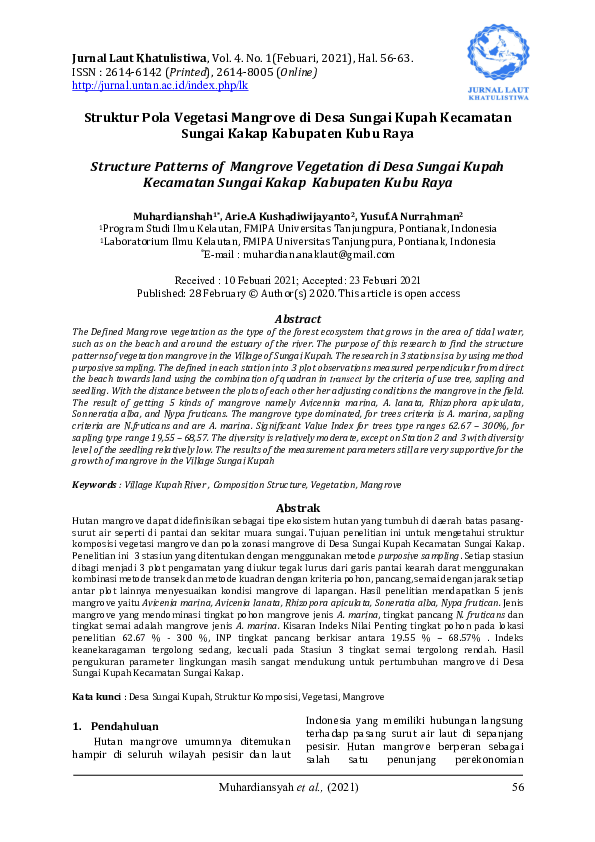 (PDF) Struktur Pola Vegetasi Mangrove di Desa Sungai Kupah Kecamatan ...