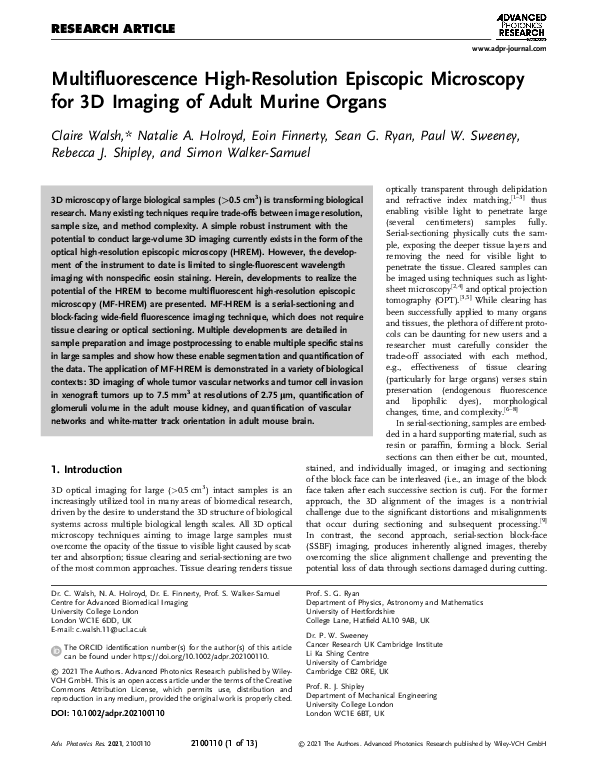 (PDF) Multifluorescence High‐Resolution Episcopic Microscopy for 3D ...