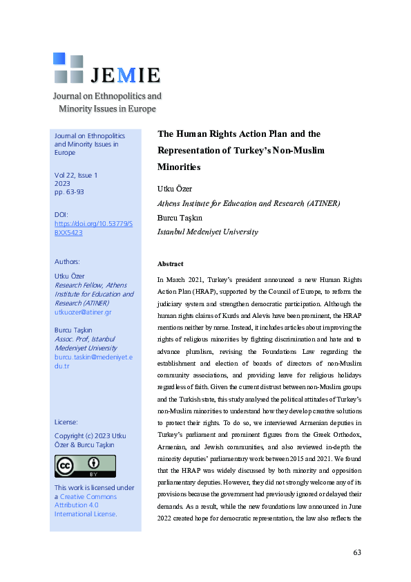(PDF) The Human Rights Action Plan and Turkey’s Non-Muslim Minorities