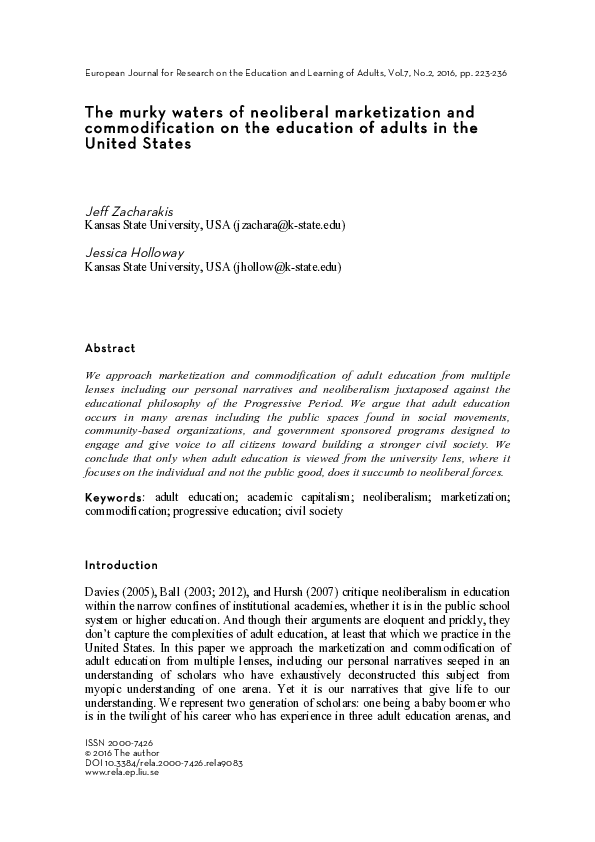 (PDF) The murky waters of neoliberal marketization and commodification ...