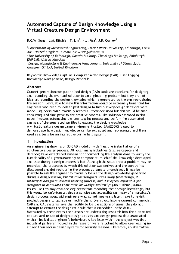 (PDF) Automated Capture of Design Knowledge Using a Virtual Creature ...