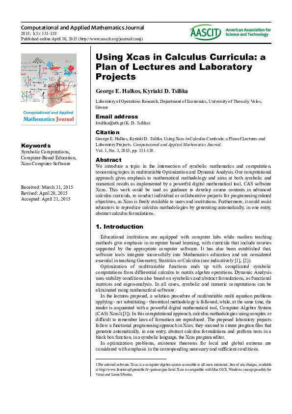 (PDF) Using Xcas in Calculus Curricula: a Plan of Lectures and ...