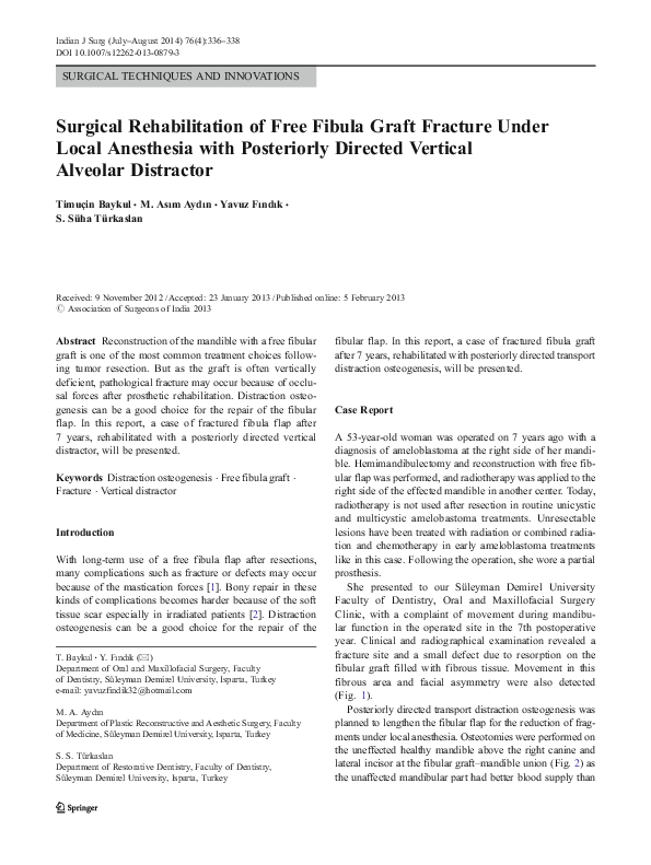 (PDF) Surgical Rehabilitation of Free Fibula Graft Fracture Under Local ...