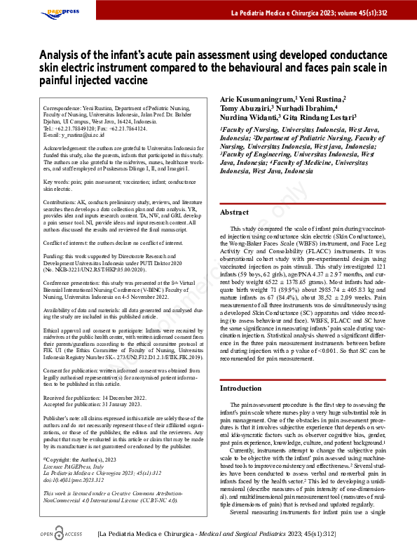 (PDF) Analysis of the infant’s acute pain assessment using developed ...