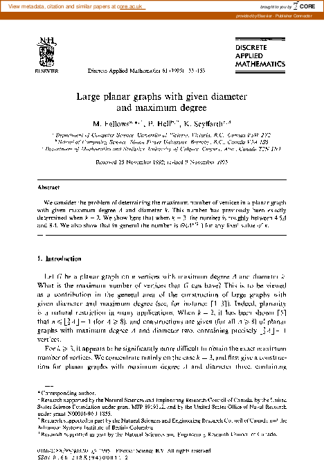 (PDF) Large planar graphs with given diameter and maximum degree