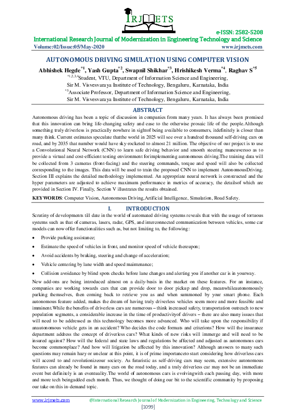 (PDF) AUTONOMOUS DRIVING SIMULATION USING COMPUTER VISION