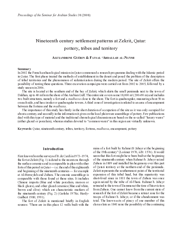(PDF) Nineteenth century settlement patterns at Zekrit, Qatar: pottery ...