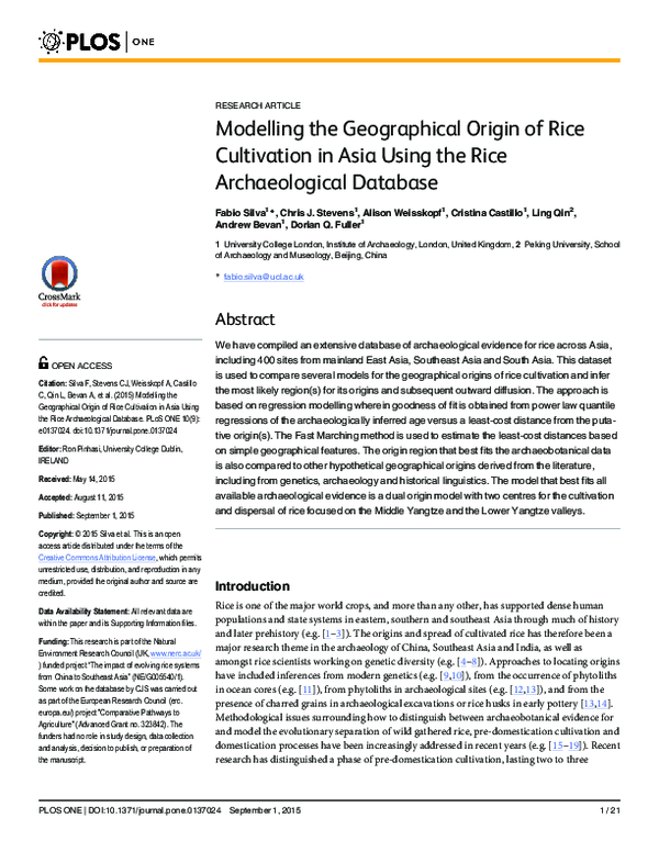 (PDF) Modelling the Geographical Origin of Rice Cultivation in Asia ...