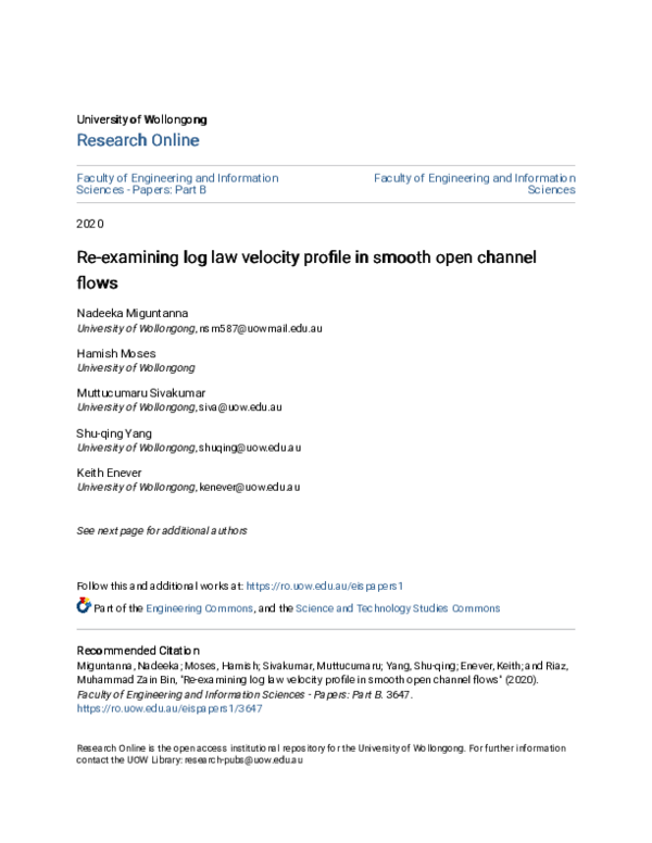 (PDF) Re-examining log law velocity profile in smooth open channel flows