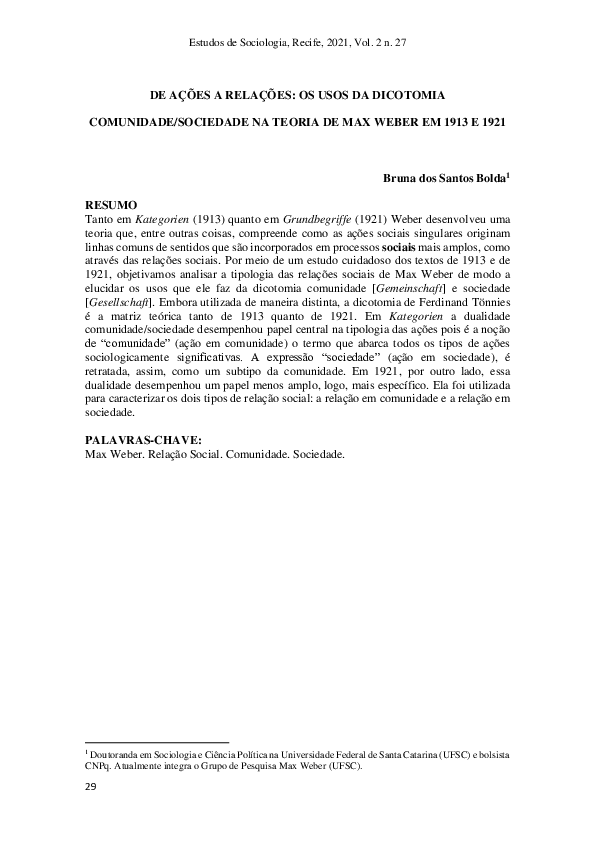 (PDF) DE AÇÕES A RELAÇÕES: OS USOS DA DICOTOMIA COMUNIDADE/SOCIEDADE NA ...