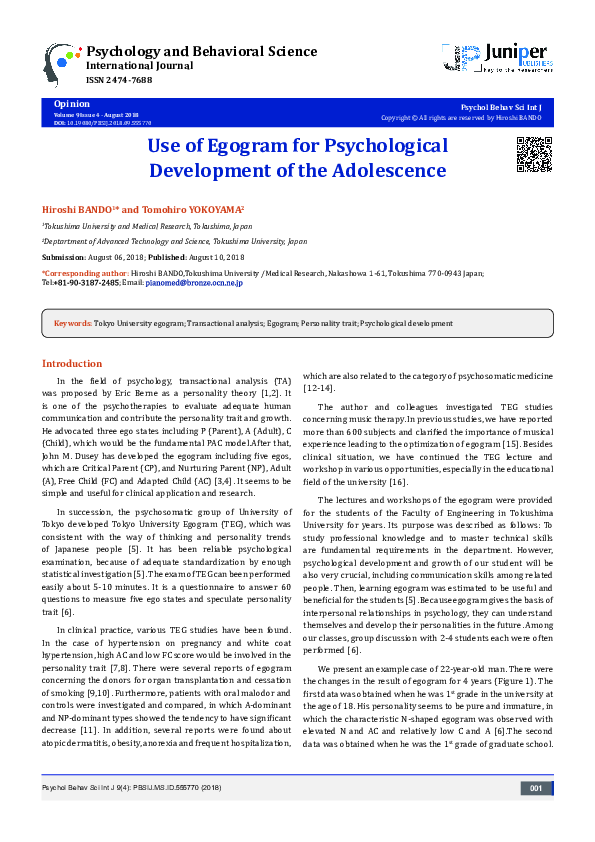 (PDF) Use of Egogram for Psychological Development of the Adolescence