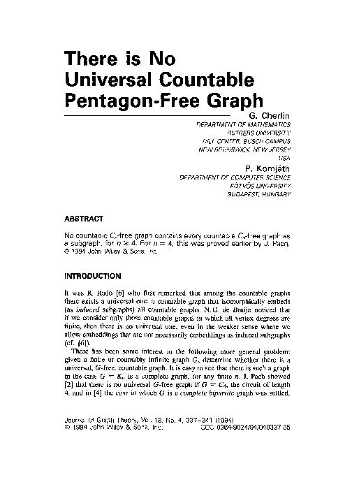 (PDF) There is no universal countable pentagon‐free graph
