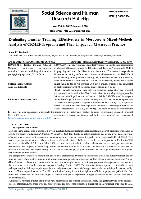(PDF) Evaluating Teacher Training Effectiveness in Morocco: A Mixed ...