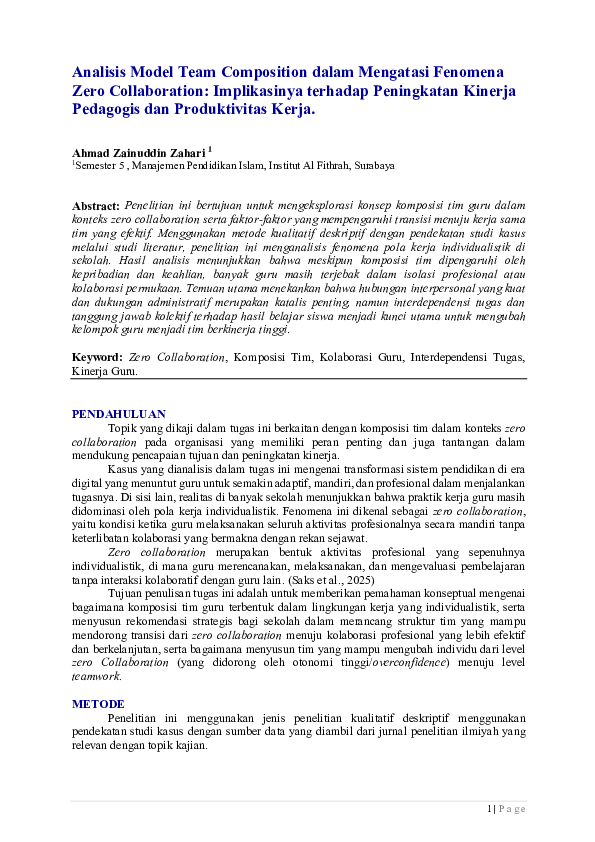 (PDF) Analisis Model Team Composition dalam Mengatasi Fenomena Zero ...