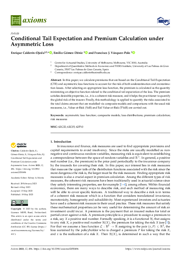 (PDF) Conditional Tail Expectation and Premium Calculation under ...