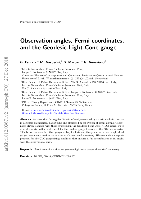 (PDF) Observation angles, Fermi coordinates, and the Geodesic-Light ...