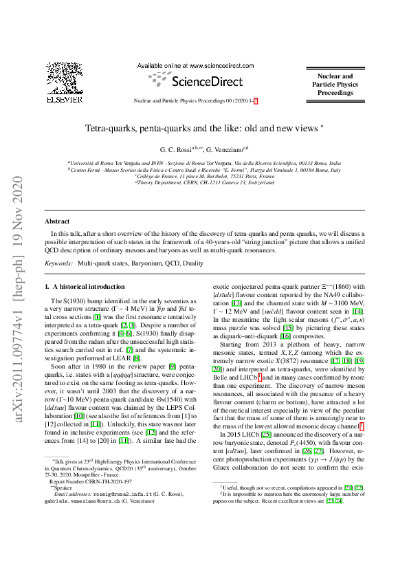 (PDF) Tetra-quarks, penta-quarks and the like: old and new views