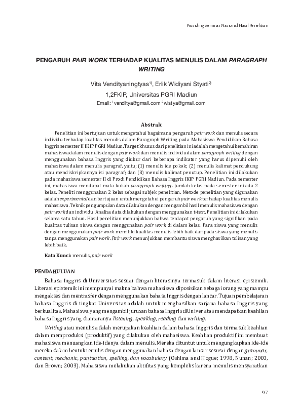(PDF) Pengaruh Pair Work Terhadap Kualitas Menulis Dalam Paragraph Writing